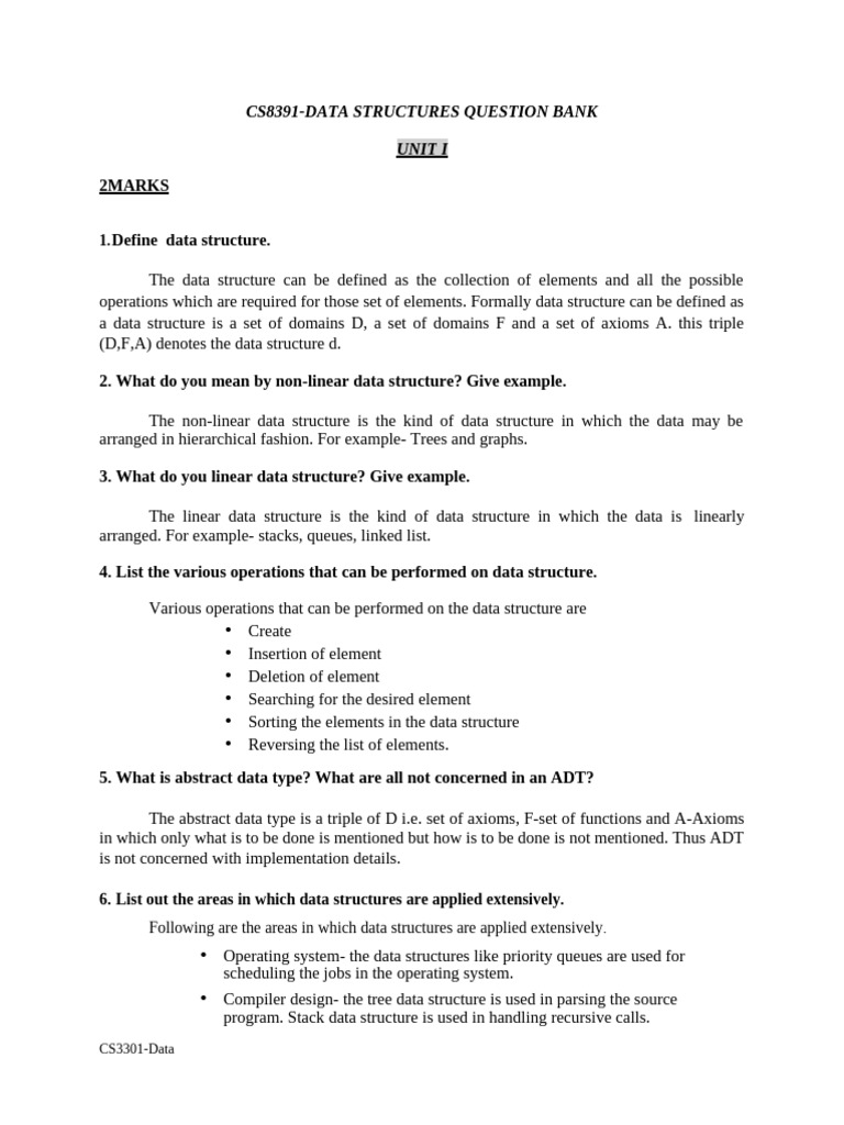 cd3291 Data Structure and Algorithm Question Bank | PDF | Queue ...