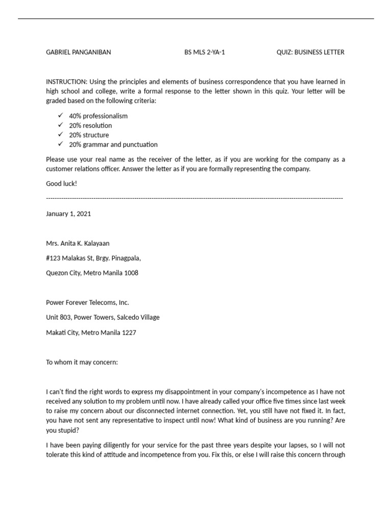 Quiz Business Letter | PDF | Career & Growth