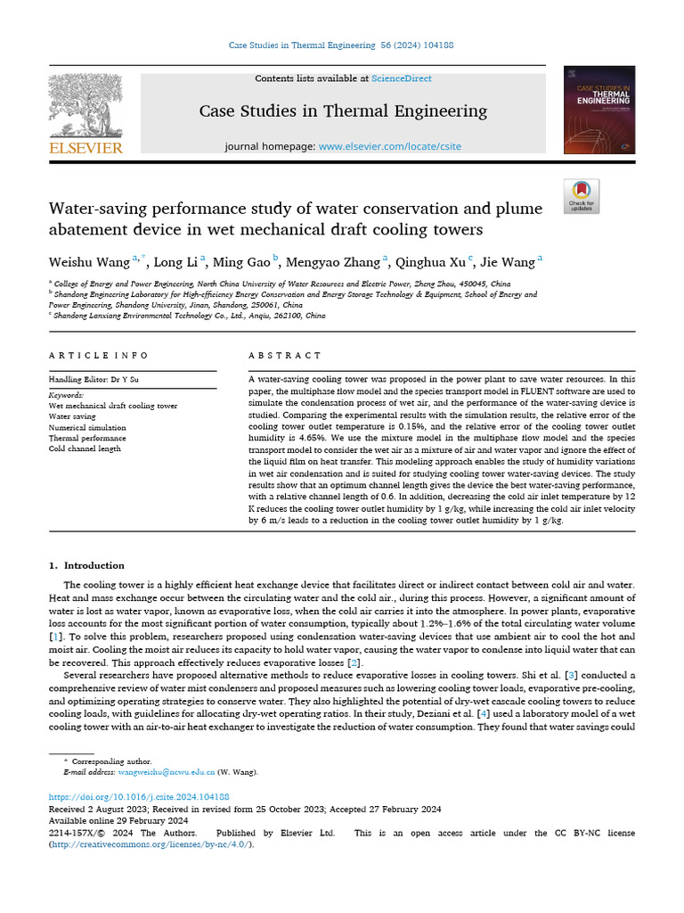 Water-Saving in Cooling Towers Study | PDF | Humidity | Atmosphere Of Earth