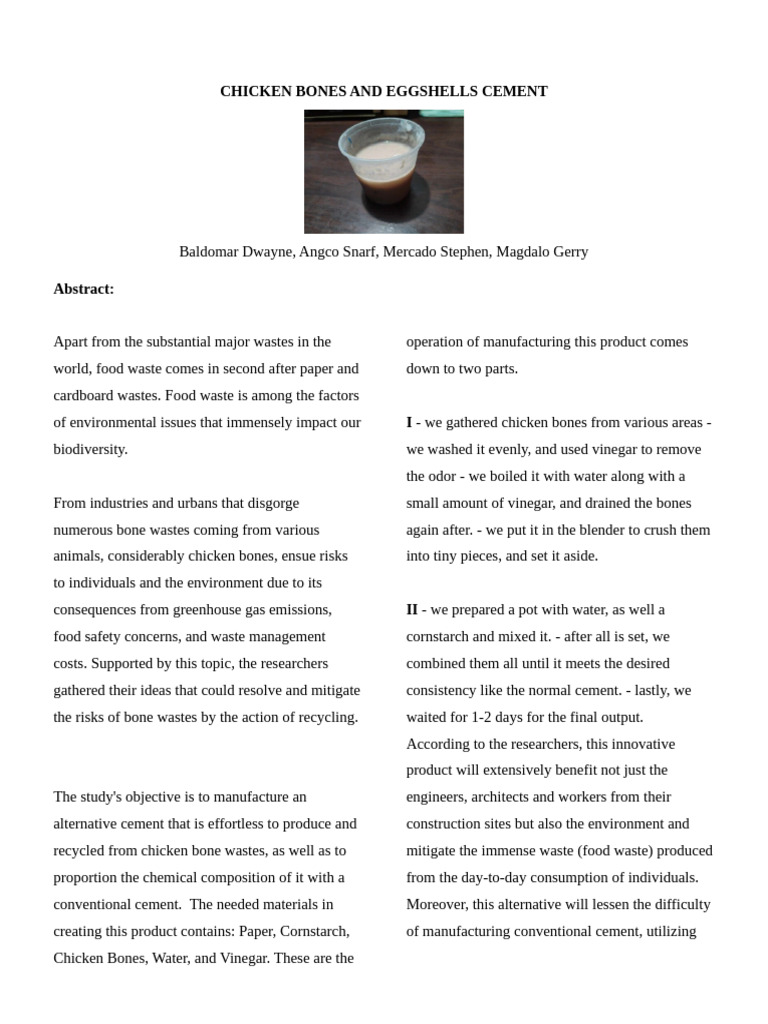 Chicken Bone and Eggshell Cement Guide | PDF | Cement | Materials