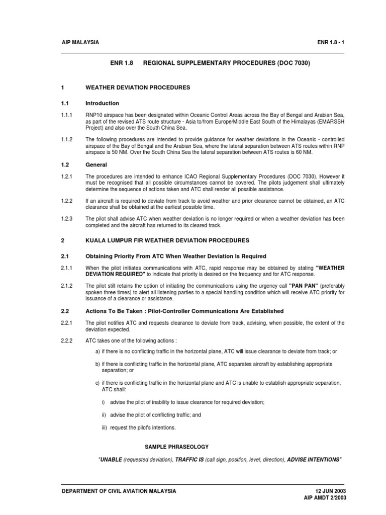 Weather Deviation Procedures in FIRs | PDF | Air Traffic Control ...