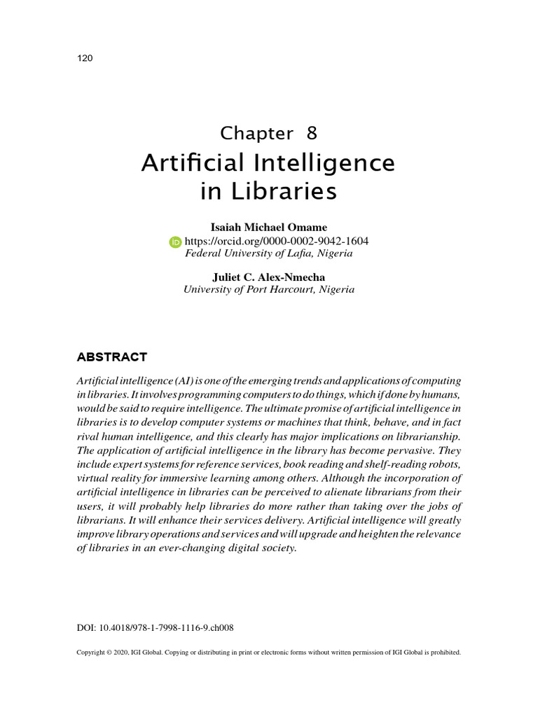 Artificial Intelligence in Libraries | PDF | Virtual Reality ...