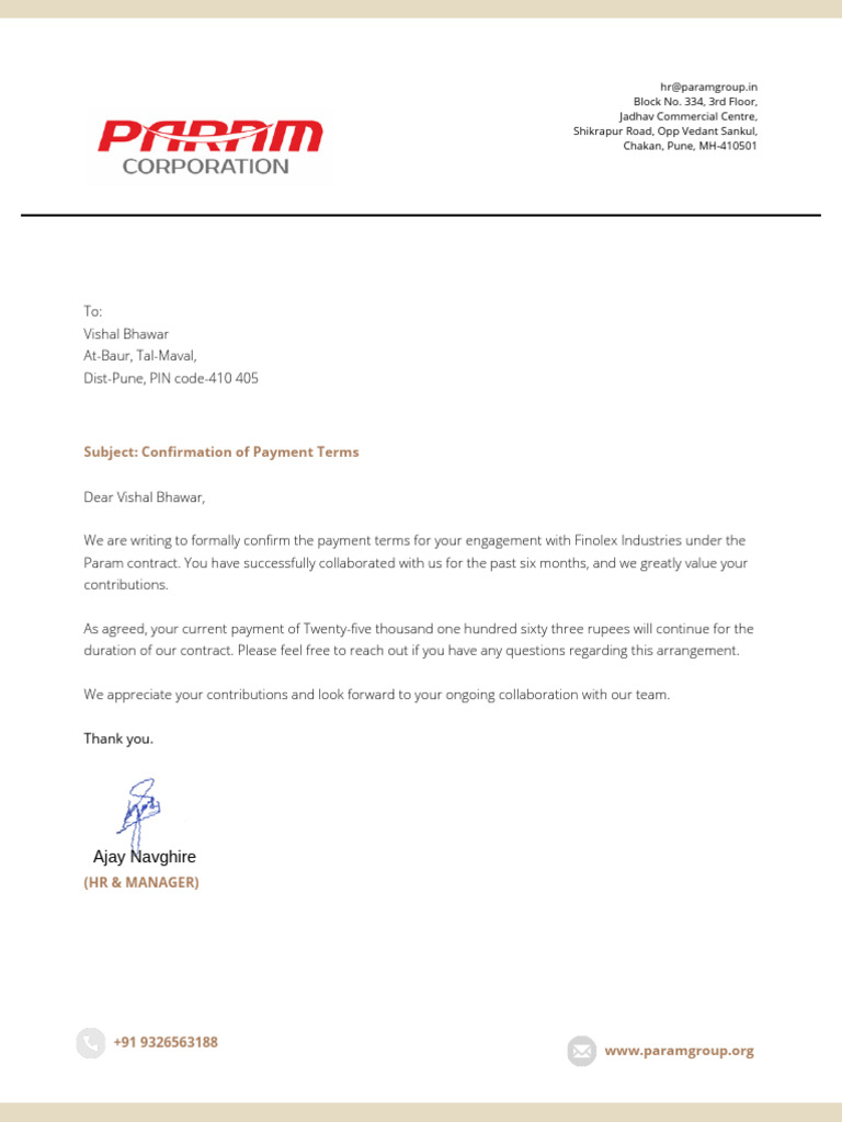 Payment Terms Confirmation | PDF