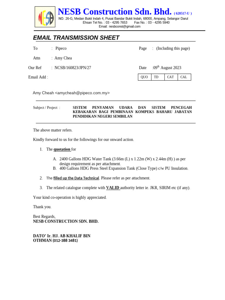 NESB Construction Project Quotation Request | PDF