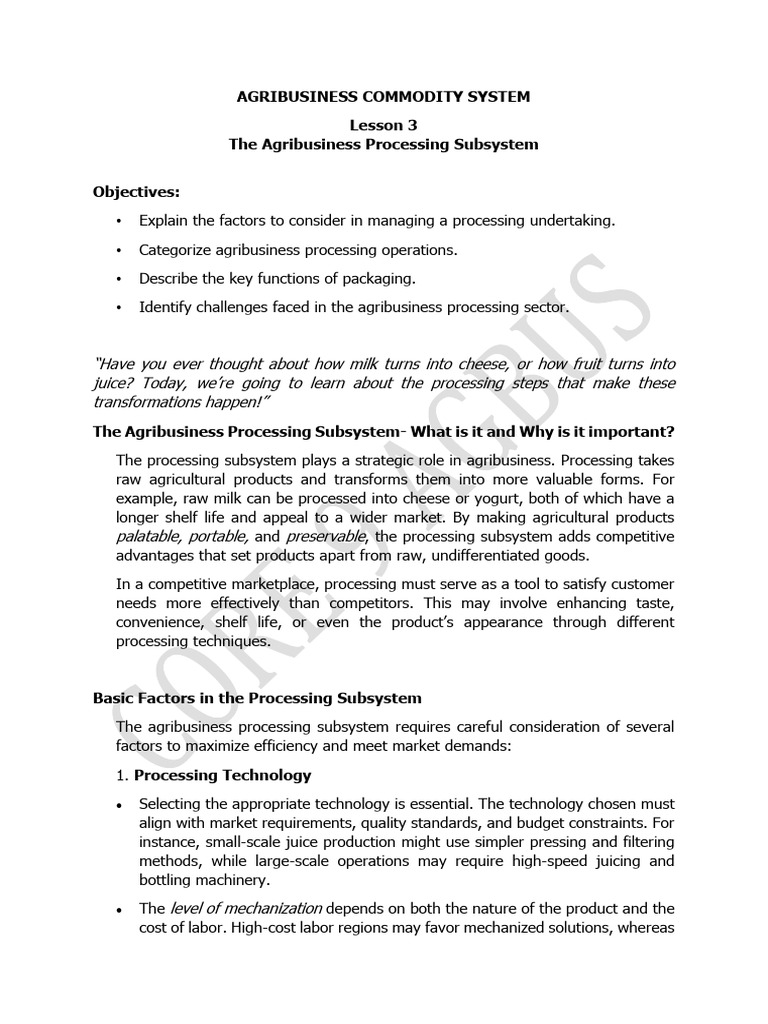 Lesson 34 Processing and Marketing Subsystem | PDF | Marketing | Utility