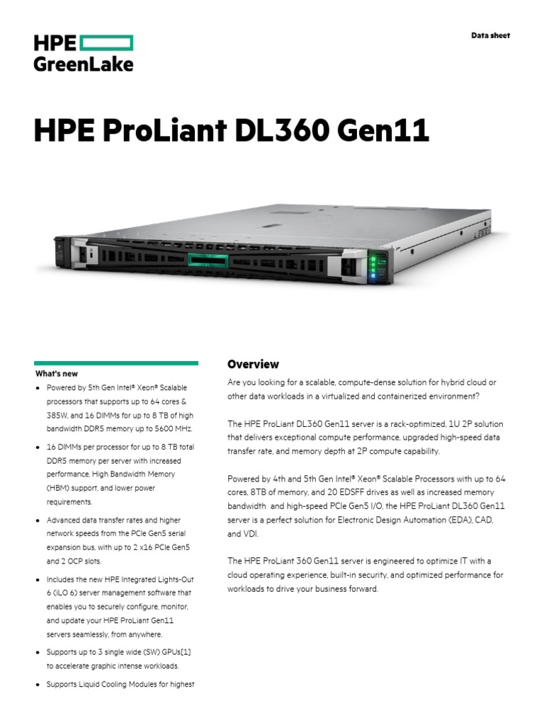 HPE ProLiant DL360 Gen11-PSN1014696065USEN | PDF | Solid State Drive ...