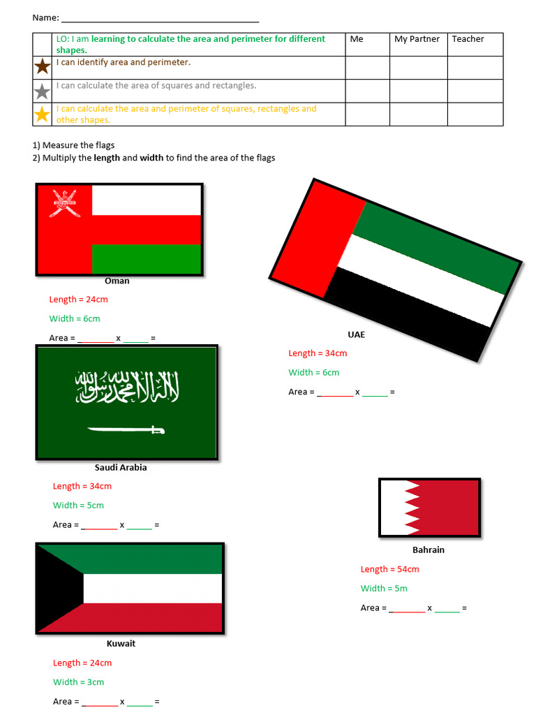 NICH - Measure Find Area GCC Flags | PDF | Teaching Methods & Materials