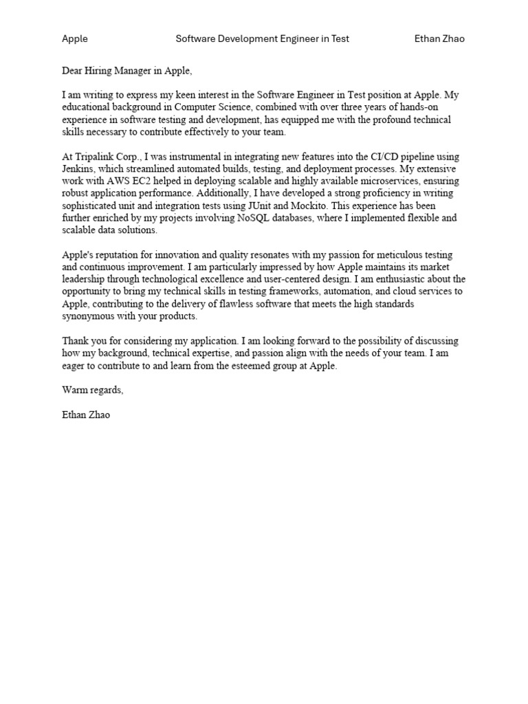 Cover Letter To Apple | PDF