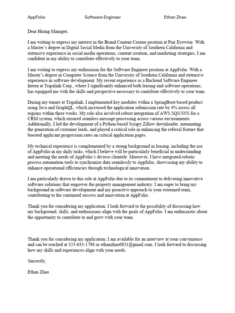 Cover Letter | PDF | Software | Computing