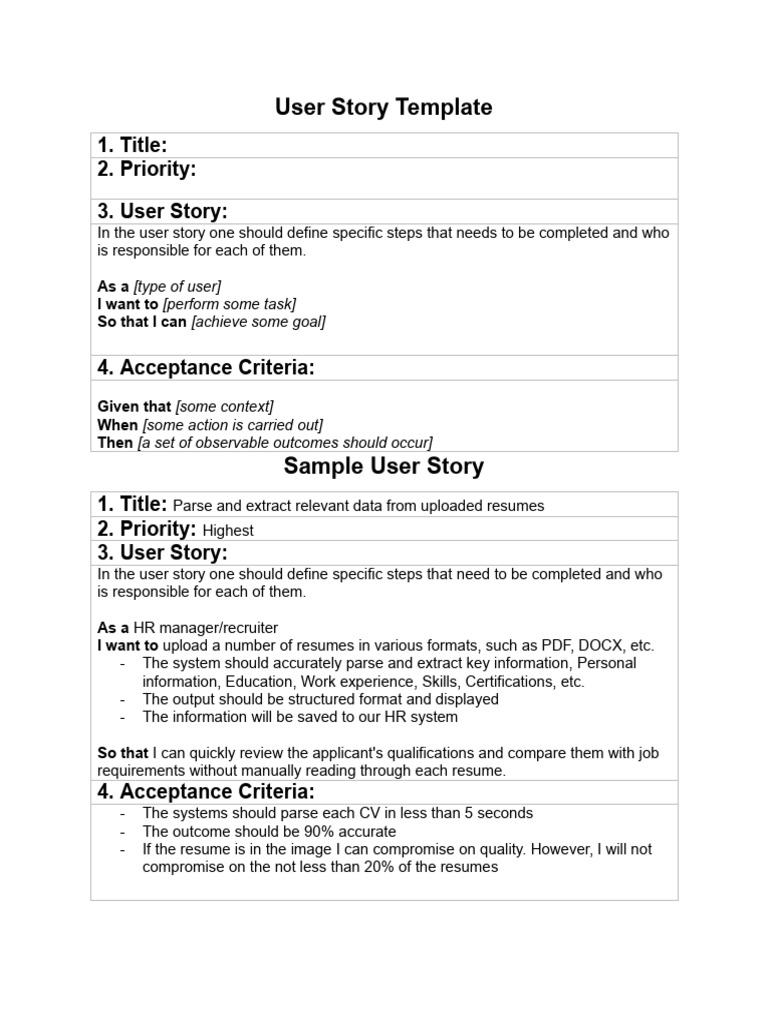 User Story Template | PDF
