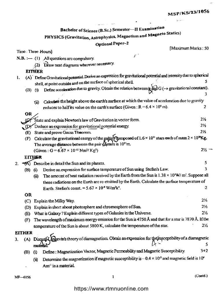 BSC 2 Sem Physics p2 Garvitation Astrophysics 1056 Summer 2023 | PDF