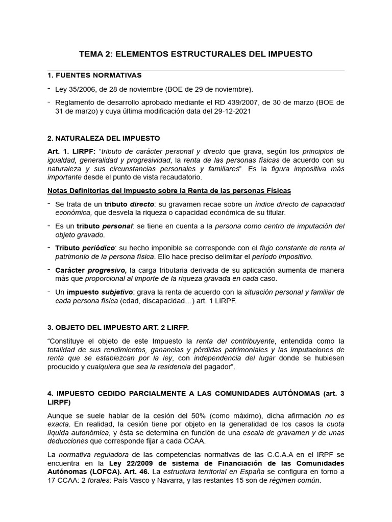 Tema 2 IRPF. D. Tributario II | PDF | Impuestos | Economias