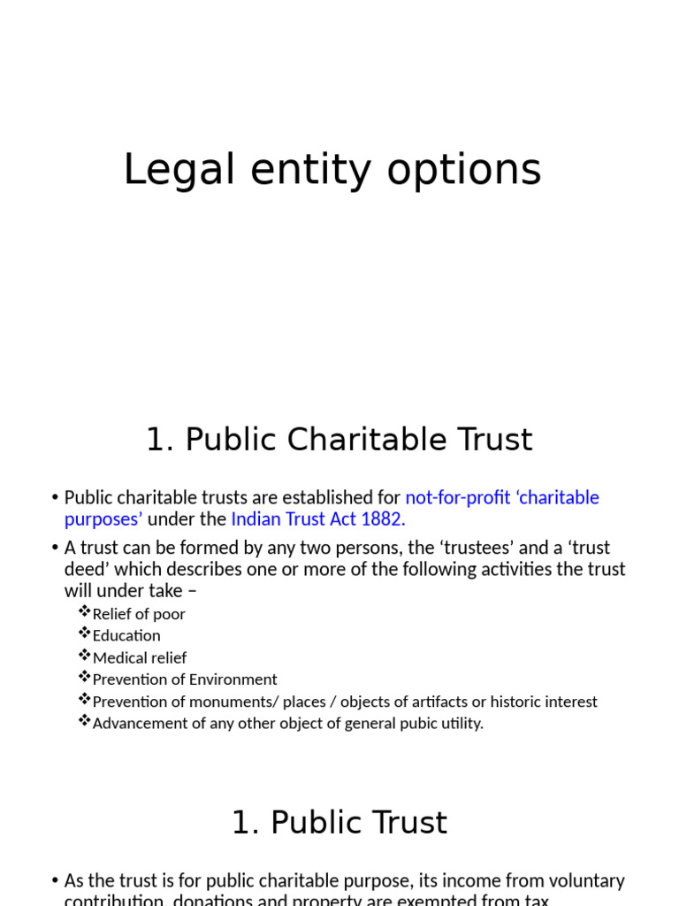Module - 1 Legal Entity Options | PDF | Charitable Organization ...