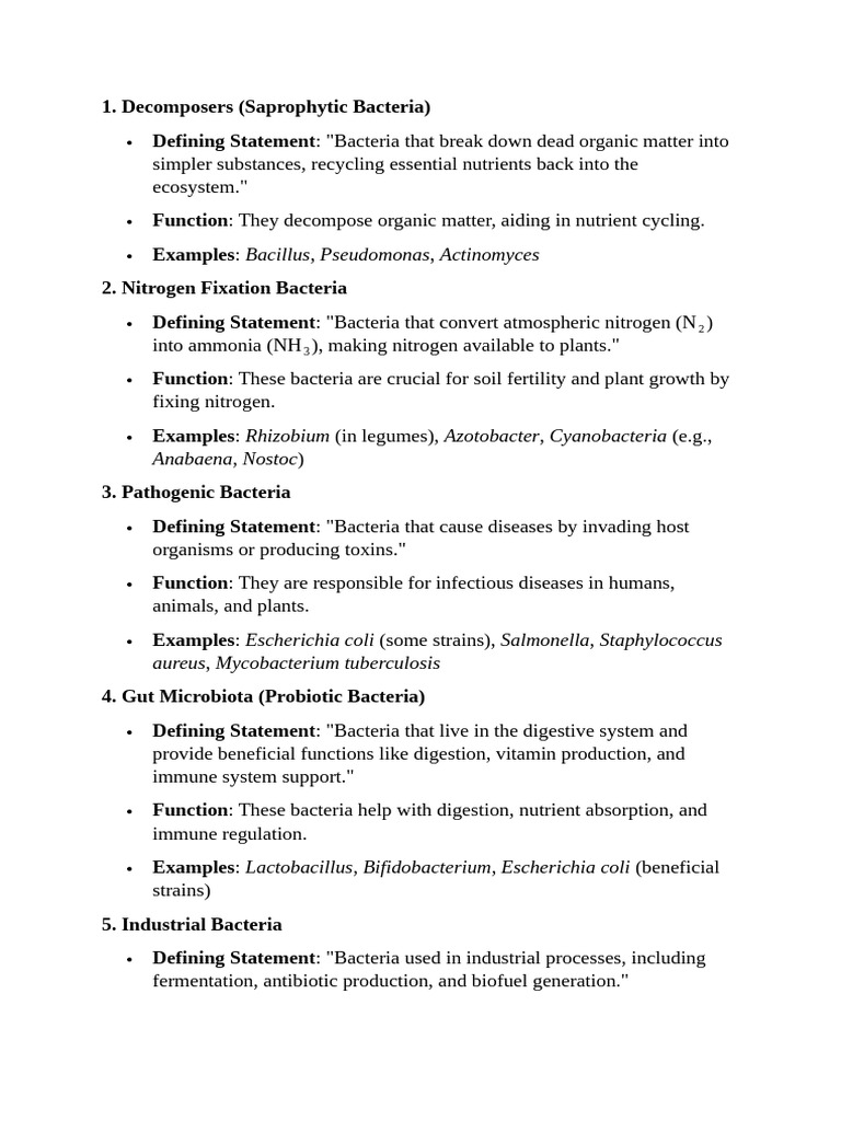 Functions of Different Bacteria | PDF | Bacteria | Cyanobacteria