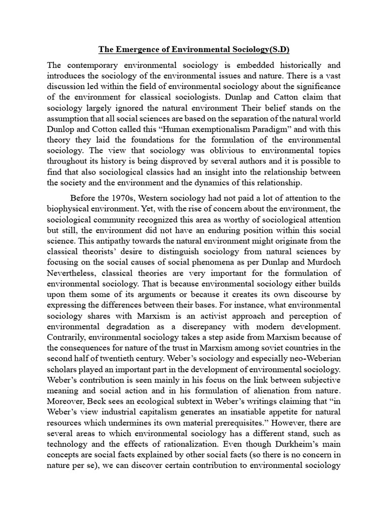 The Emergence of Environmental Sociology SD Note | PDF | Sociology ...