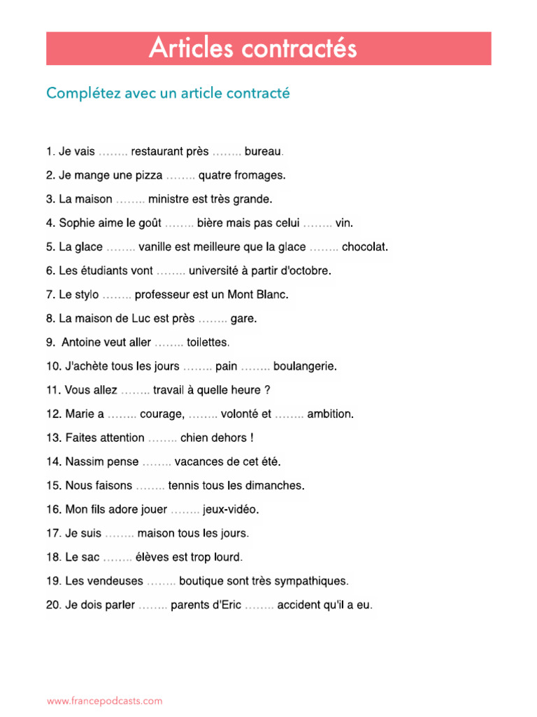 Les Exercise Sur Les Articles Contractés | PDF