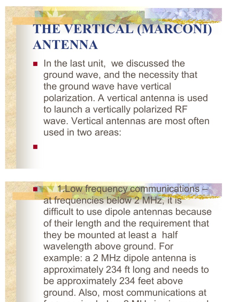 Marconi Antenna Design and Diagrams | PDF | Antenna (Radio) | Coaxial Cable