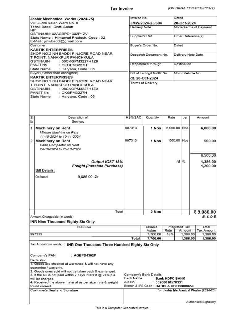 Kartik Enterprises Vikas Chida | PDF | Invoice | Government Finances