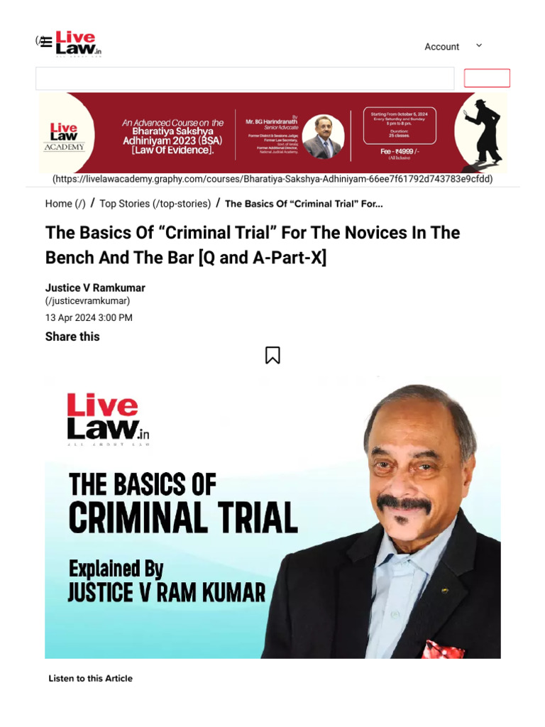 The Basics of "Criminal Trial" For The Novices in The Bench and | PDF | Trials | Prosecutor