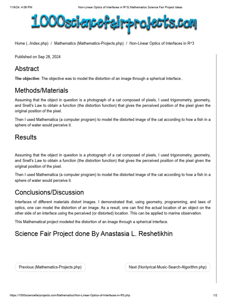 Non-Linear Optics of Interfaces in R 3 - Mathematics Science Fair ...