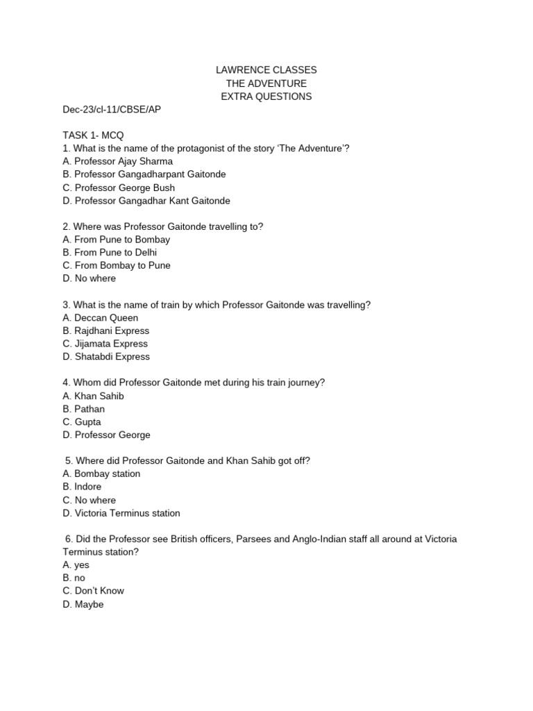 The Adventure Extra Questions Class Xi Cbse | PDF | Theoretical Physics ...