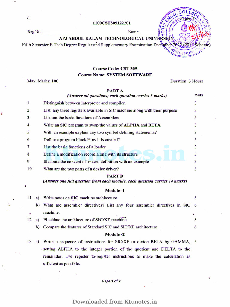System Software Exam Guide for B.Tech | PDF | Assembly Language ...