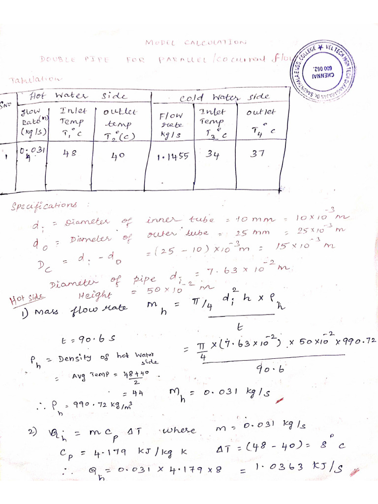 Parallel Flow Model Calculation | PDF