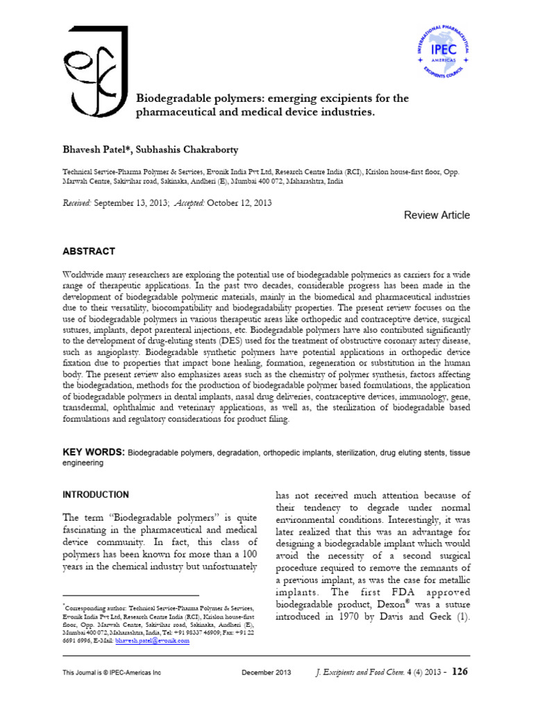 1010 Biodegradable Polymers Emerging Excipients For The Pharmaceutical ...