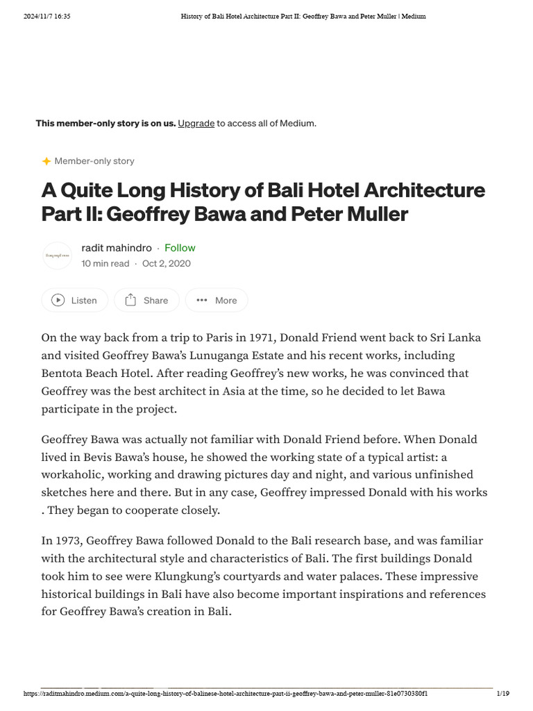 History of Bali Hotel Architecture Part II - Geoffrey Bawa and Peter Muller - Medium | PDF | Bali