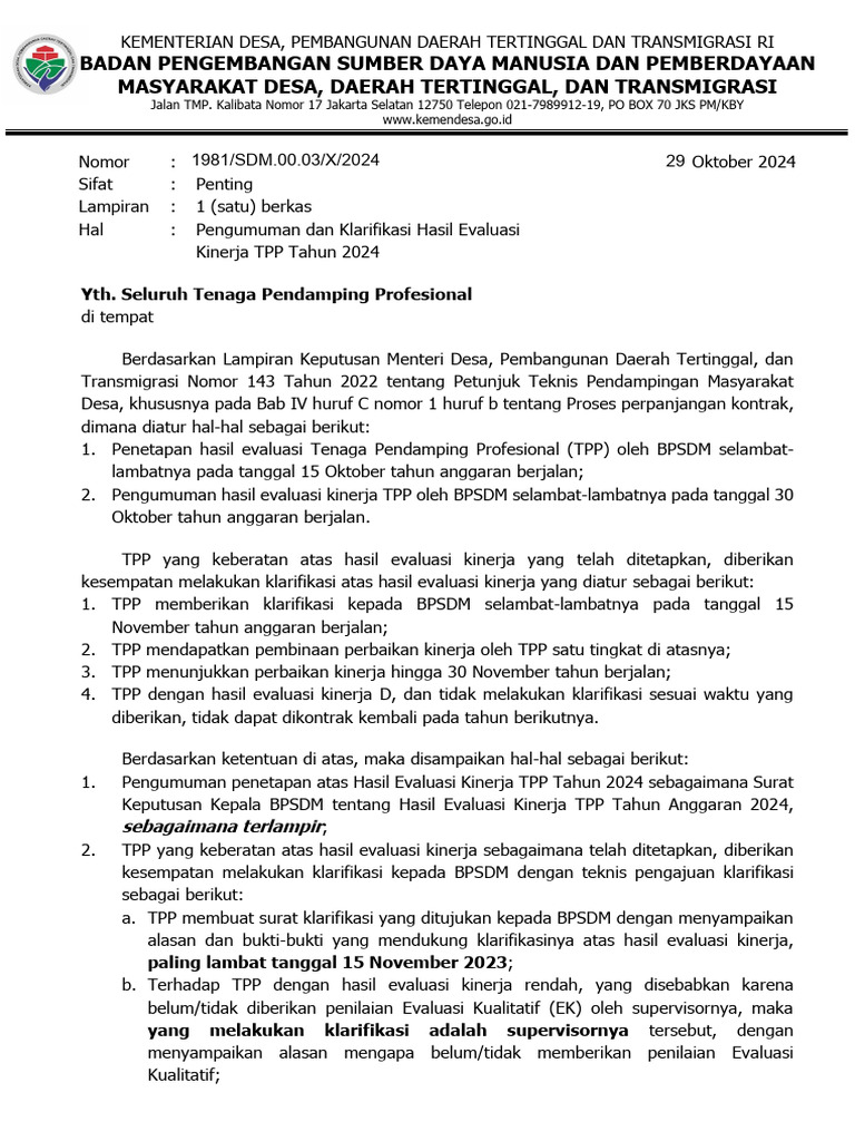 SK Hasil Evkin TPP 2024 - Sumbar | PDF