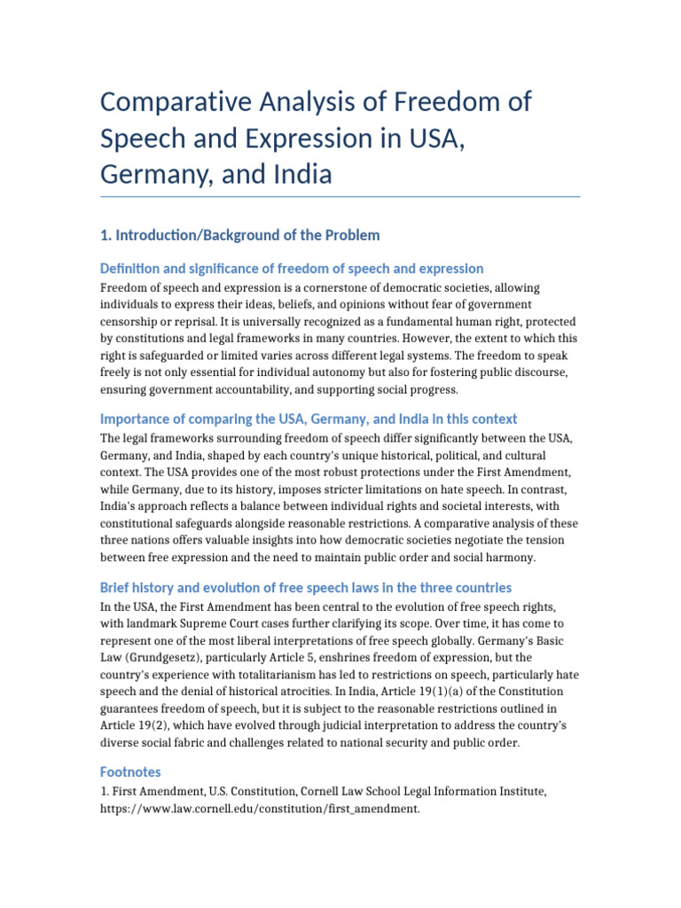 Freedom of Speech Comparative Analysis | PDF | Freedom Of Speech ...