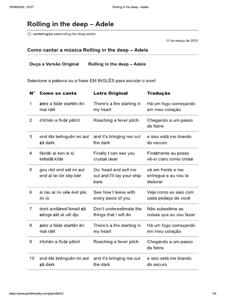 Rolling in The Deep - Adele | PDF