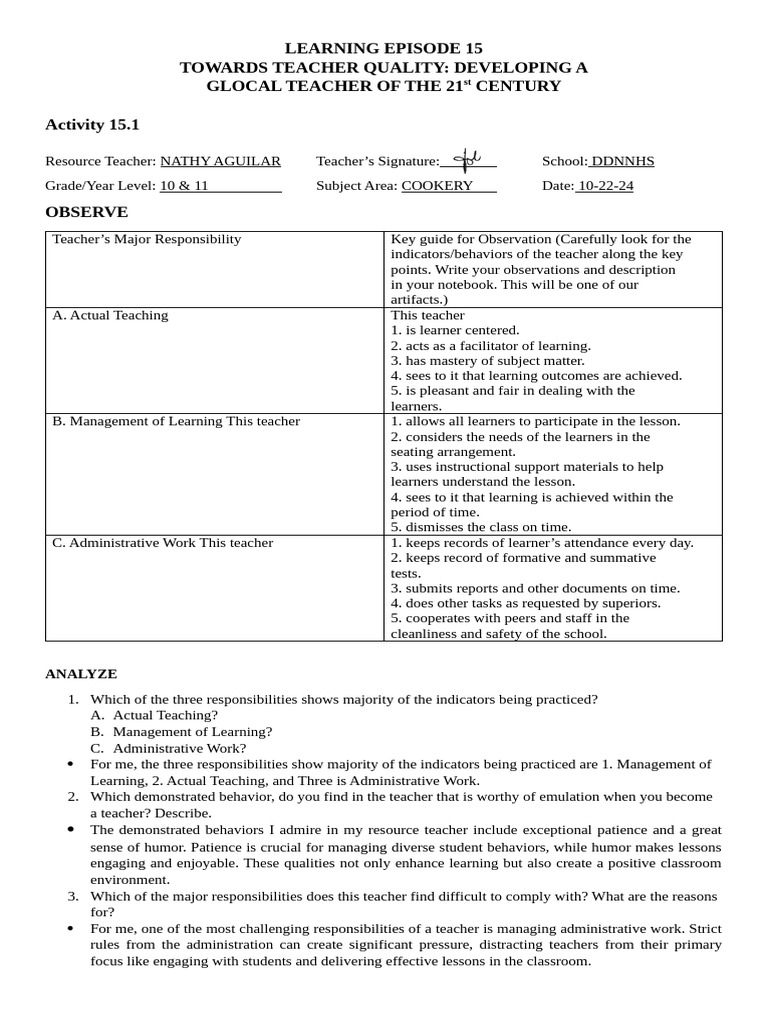 FS1 EP15 | PDF | Teachers | Learning