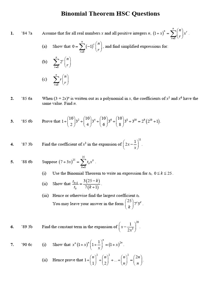 Binomial Theorem HSC Questions | PDF | Number Theory | Numerical Analysis