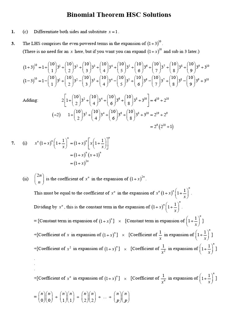Binomial Theorem HSC Solutions | PDF | Mathematical Concepts | Abstract Algebra