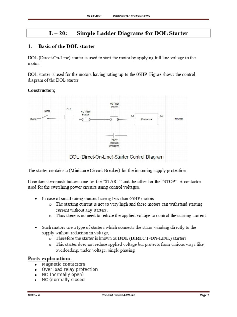 DOL Starter Wiring and Control Diagrams | PDF | Relay | Electric Motor