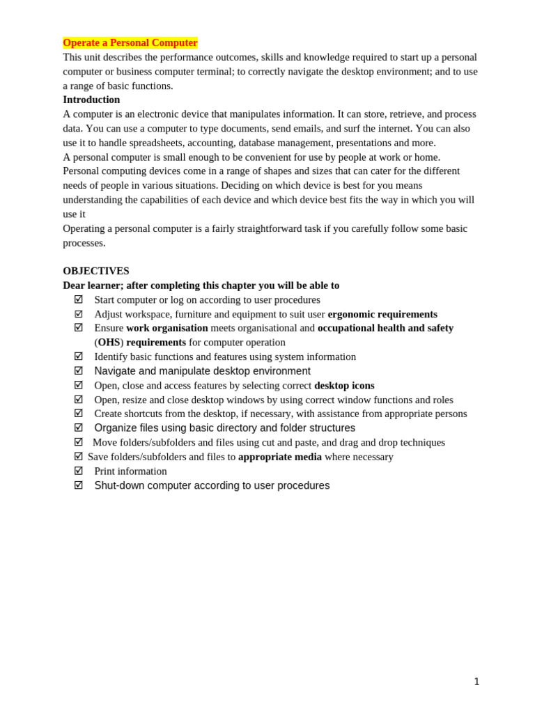 4 Operate A Personal Computer-Practical | PDF | Icon (Computing) | Tablet Computer