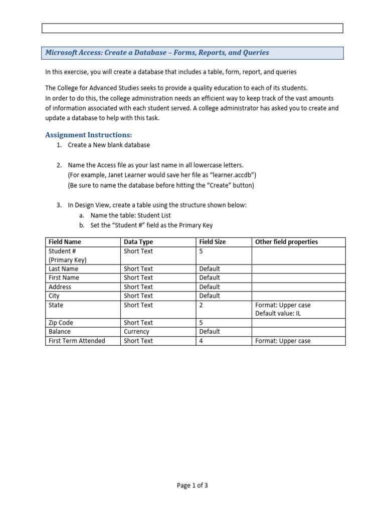 Ms Access Exercise - 010837 | PDF | Microsoft Access | Databases