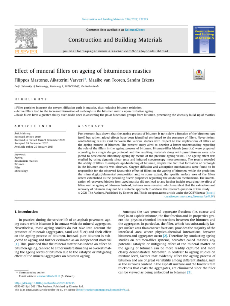 Fillippos Effect of Mineral Fillers On Ageing of Bituminous Mastics ...