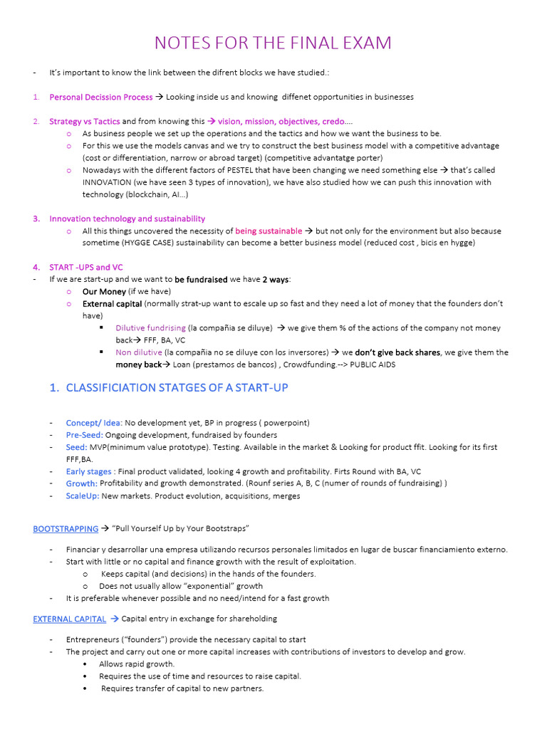 Final Exam Notes on Business Strategy | PDF | Startup Company | Small ...