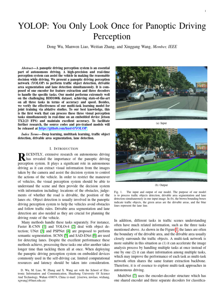 Yolop You Only Look Once For Panoptic Driving Perception Pdf Image