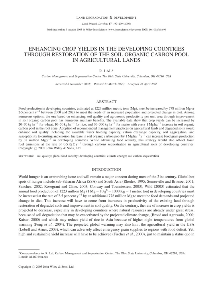 Enhancing Crop Yields in The Developing Countries Through Restoration ...