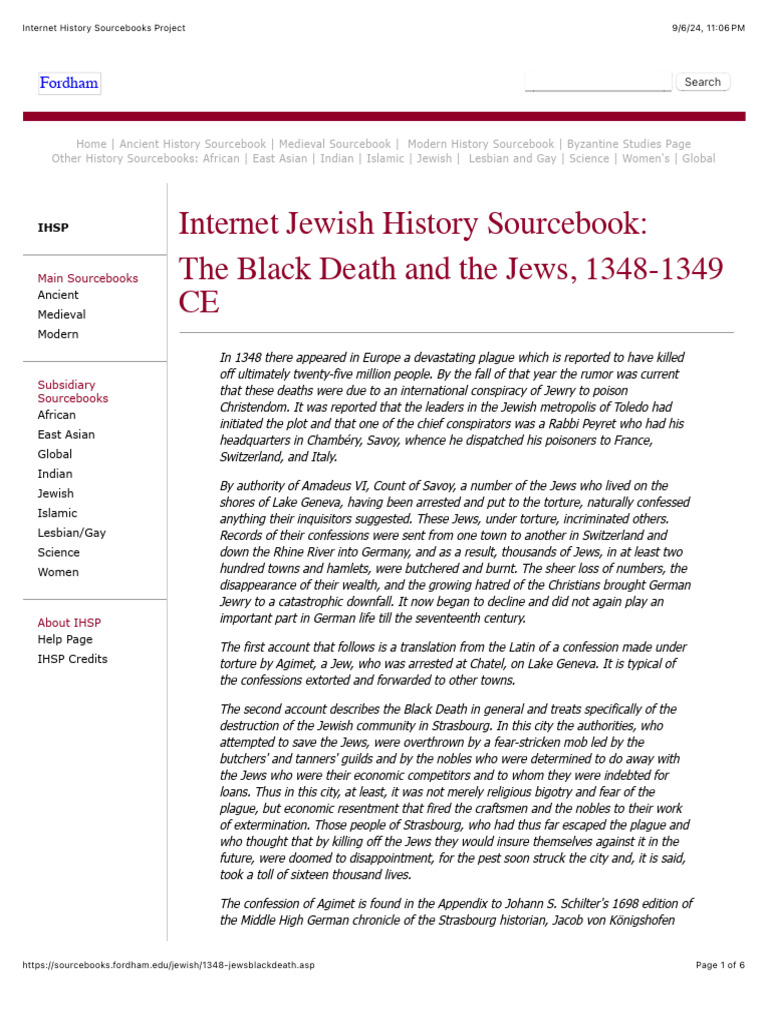 Black Death and Jewish Persecution | PDF | History