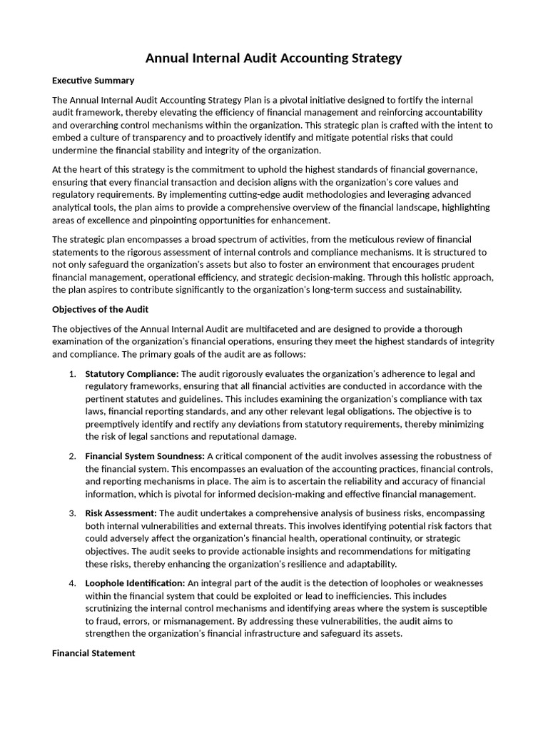 Annual Internal Audit Accounting Strategy | PDF | Internal Control | Audit