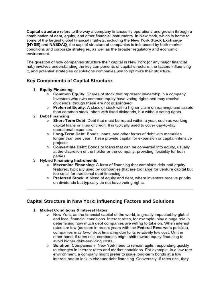 Capital Structure Strategies in New York | PDF | Capital Structure | Stocks