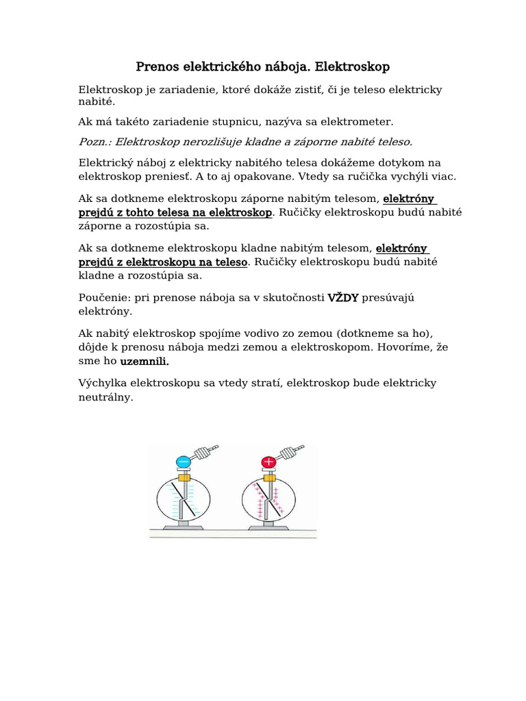 Poznámky - Prenos Elektrického Náboja. Elektroskop | PDF