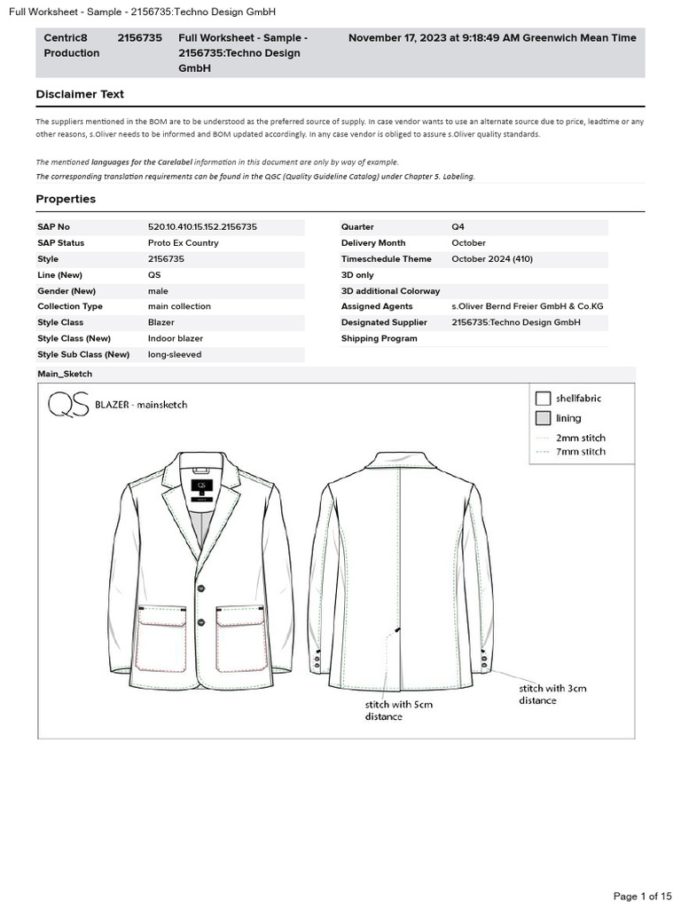 Full Worksheet - Sample - 2156735techno Design GmbH-En | PDF | Clothing ...