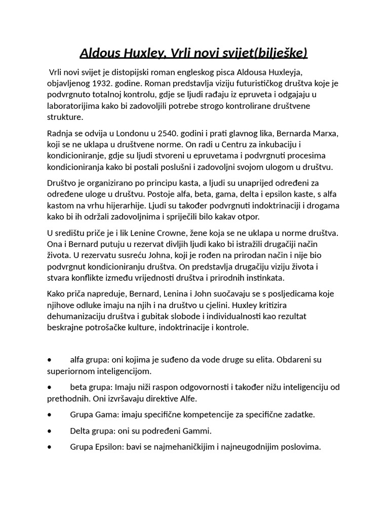 Aldous Huxley, Vrli Novi Svijet | PDF