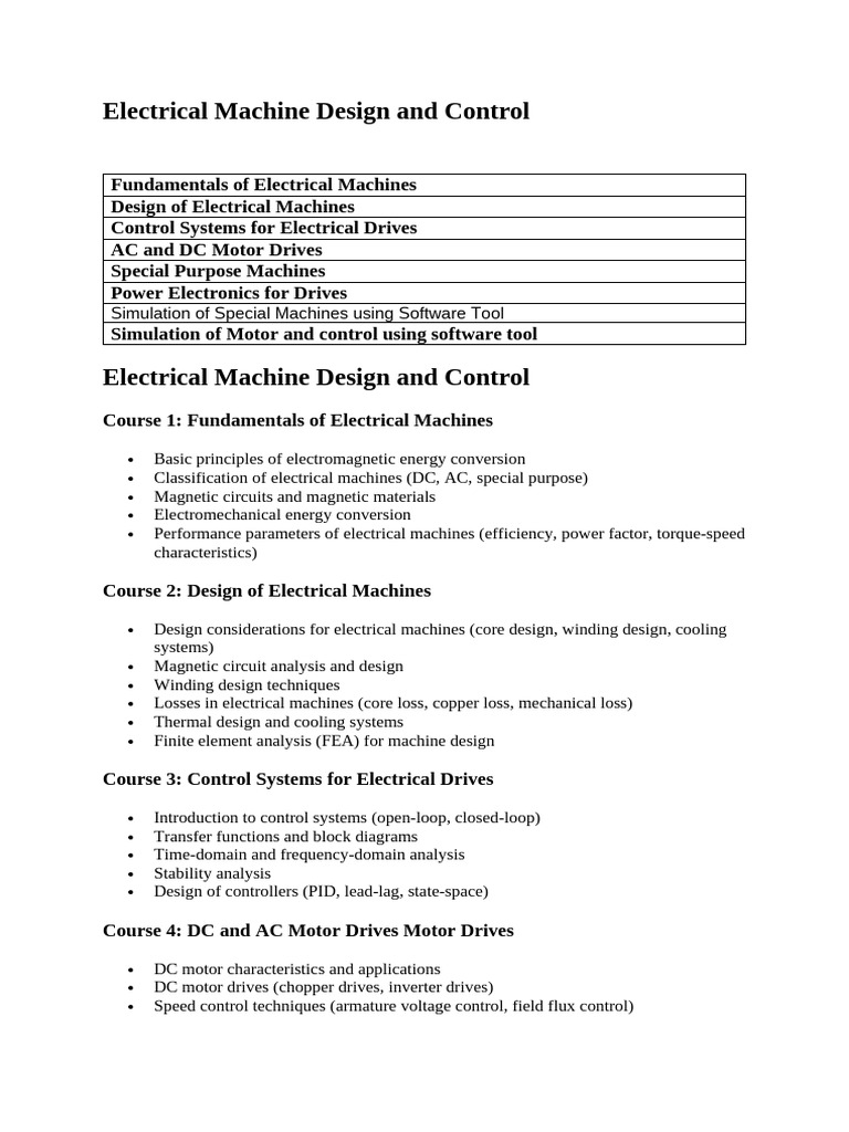 Electrical Machine Design Course Overview | PDF | Electric Motor ...