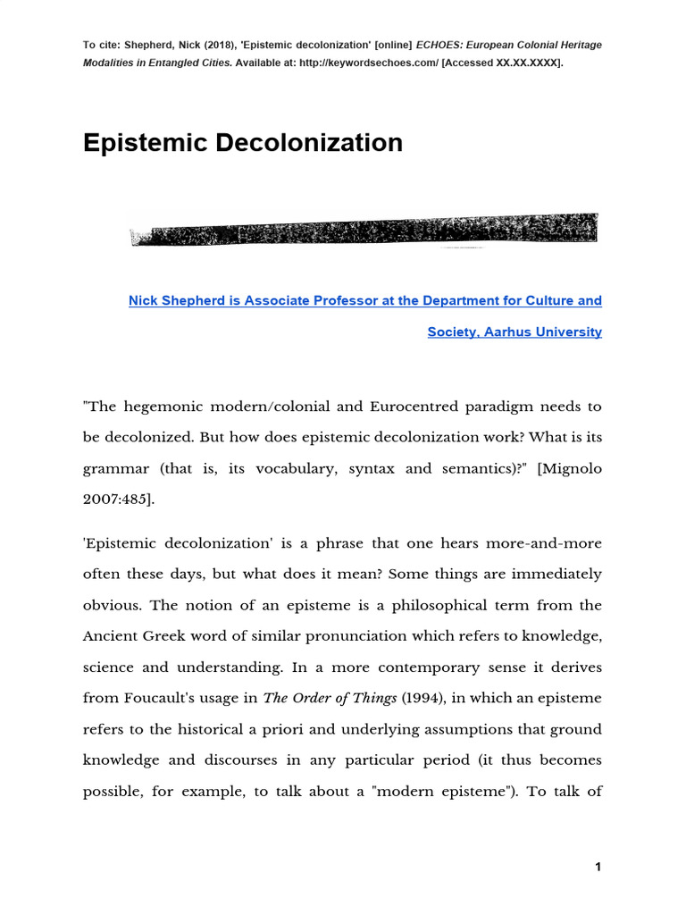 Epistemic Decolonization 2018 | PDF | Knowledge